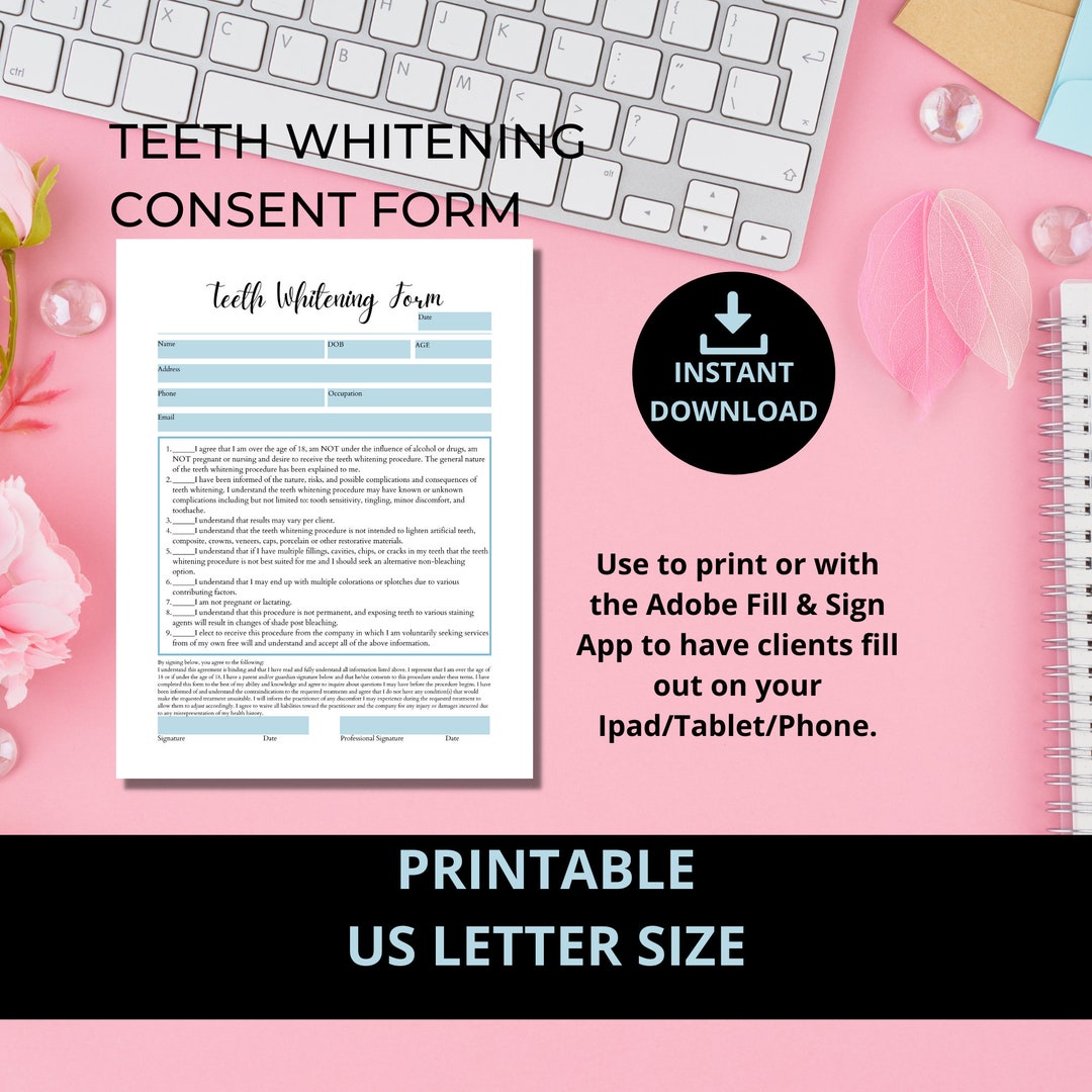 Teeth Whitening Consent Form, Printable 1 Page PDF Waiver, Tooth ...