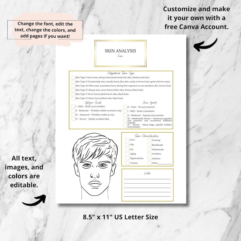 Editable Skin Analysis Canva Template: Male & Female Face Charts - Etsy ...