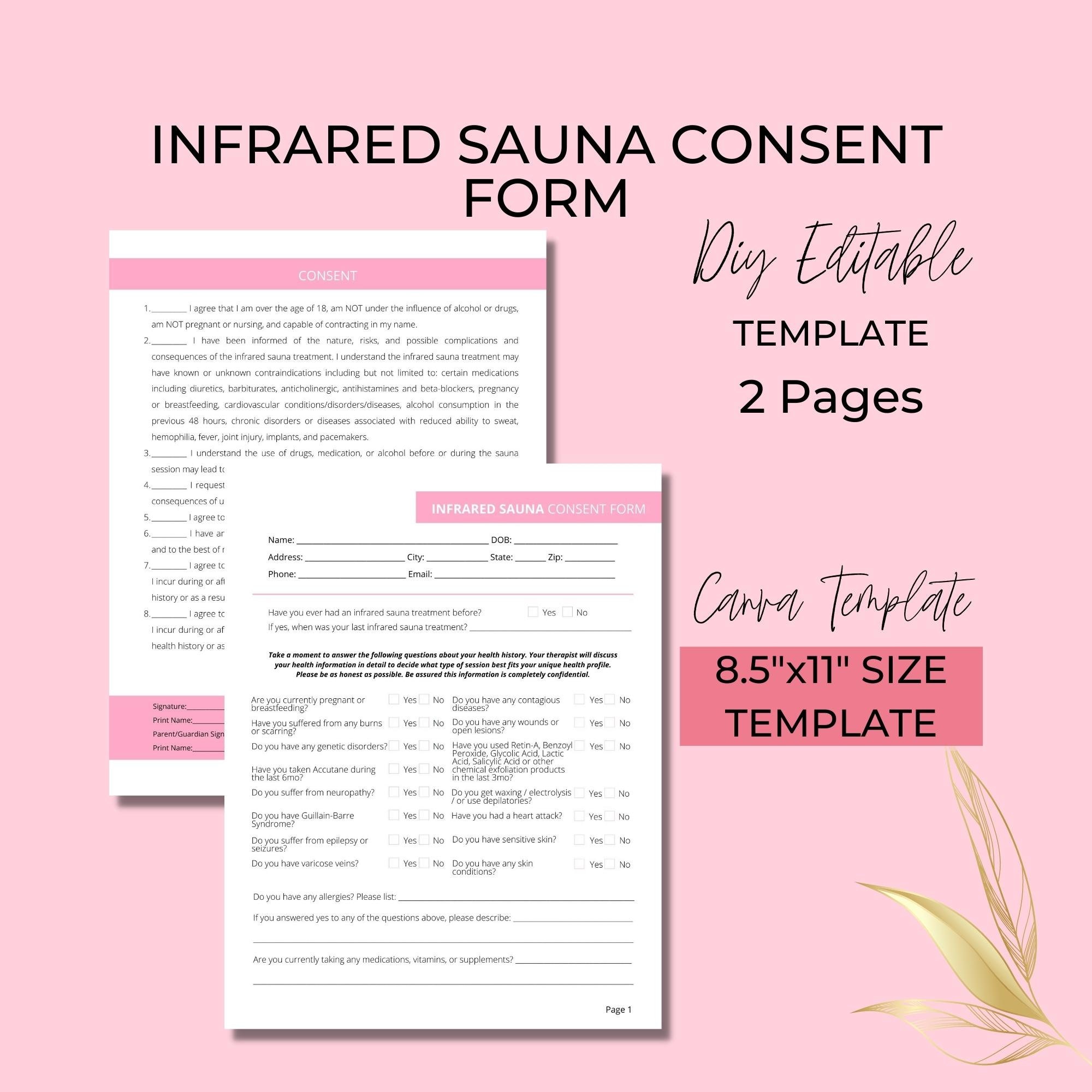 Infrared Sauna Consent Form DIY Editable Printable 2 Page - Etsy