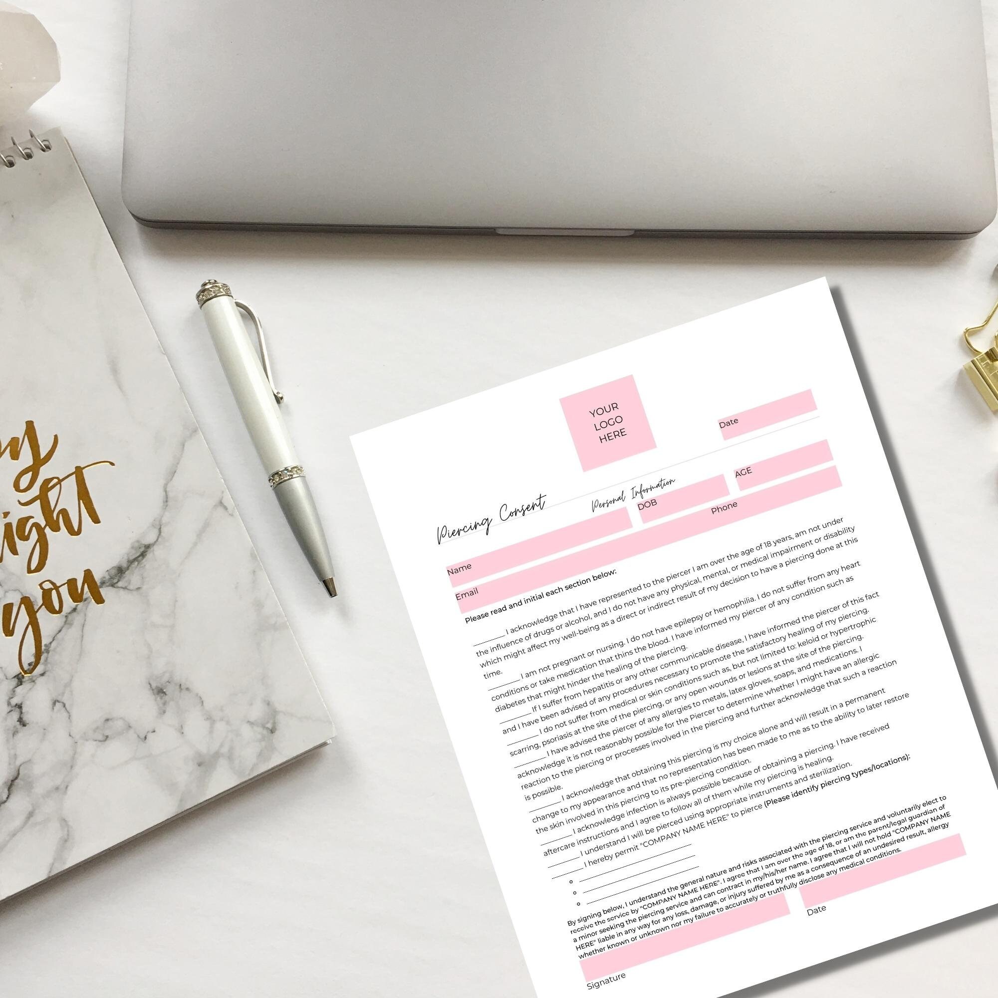 Body Piercing Consent Form DIY Editable Canva Template 1 - Etsy