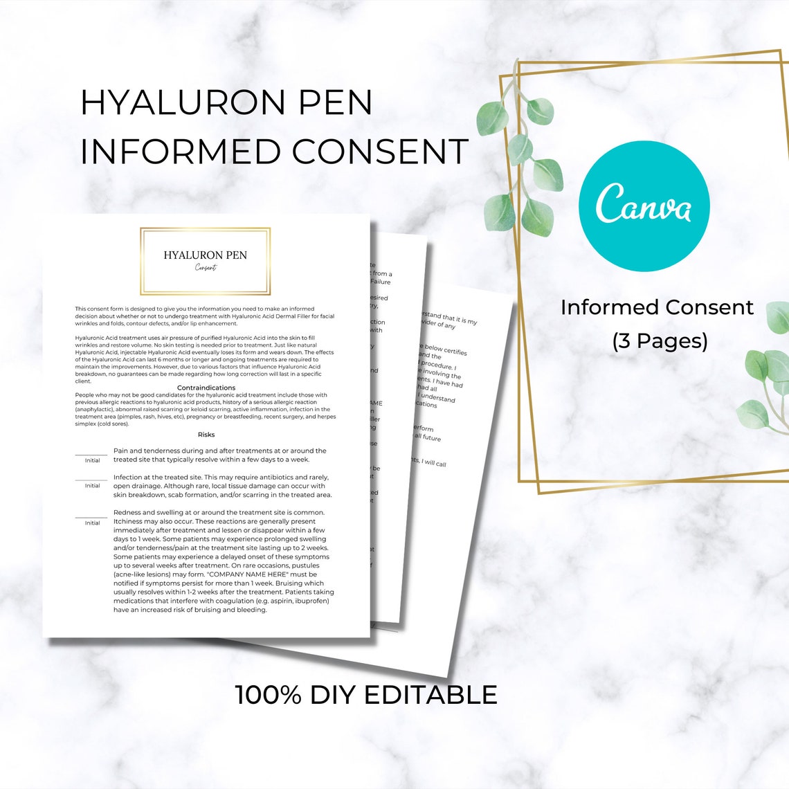 Hyaluronic Acid Pen Consent Forms I DIY Editable Printable - Etsy
