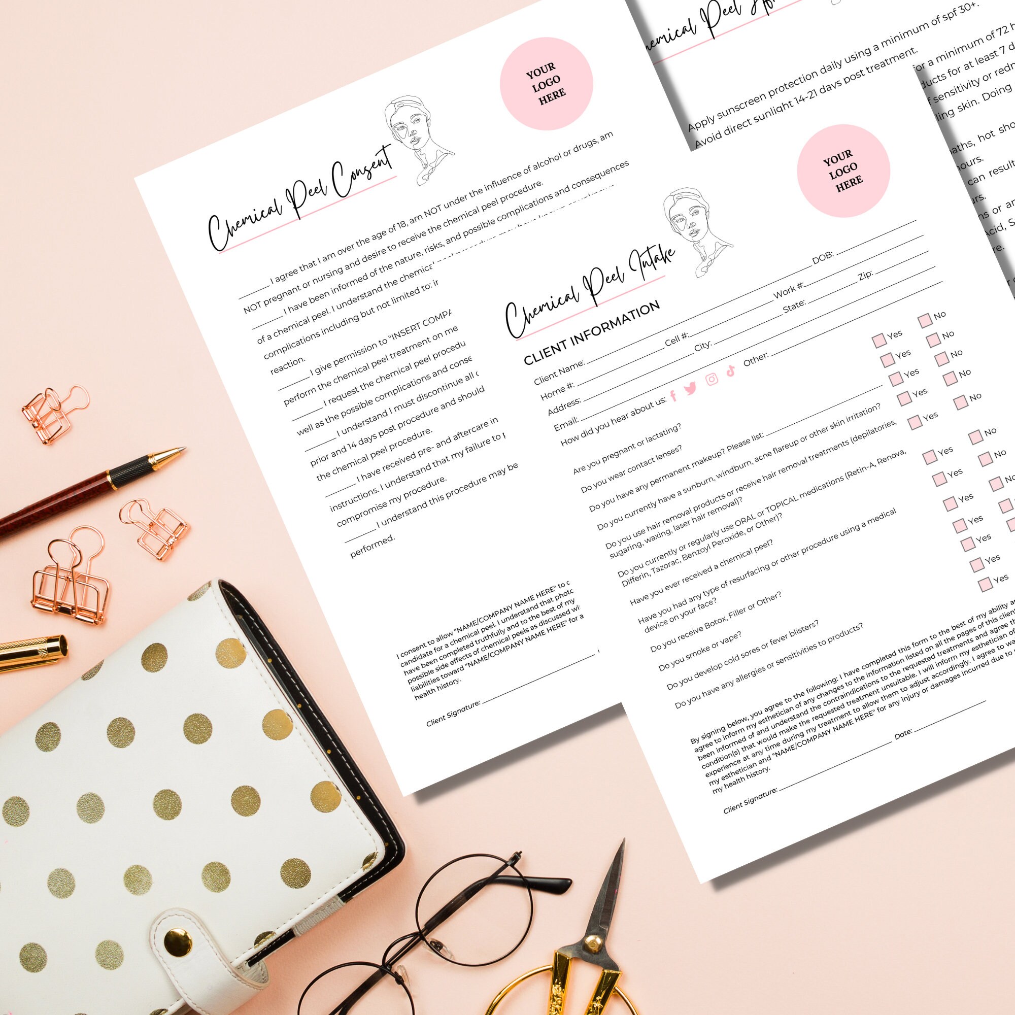 Chemical Peel Intake Consent Aftercare Forms I DIY Editable - Etsy