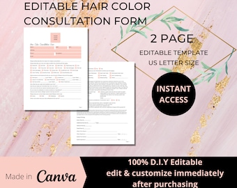 Editable Hair Color Consultation Form Template I Pink I Forms | Etsy