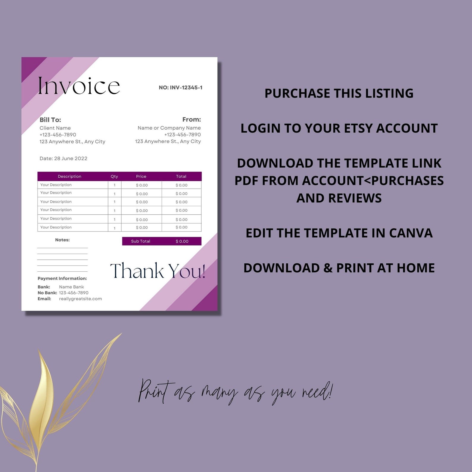 Editable Invoice Form Template Small Business Invoice Form - Etsy