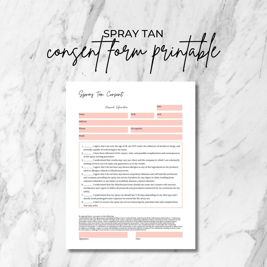 Ready to Print Spray Tan Consent Form, Esthetician Business Form ...