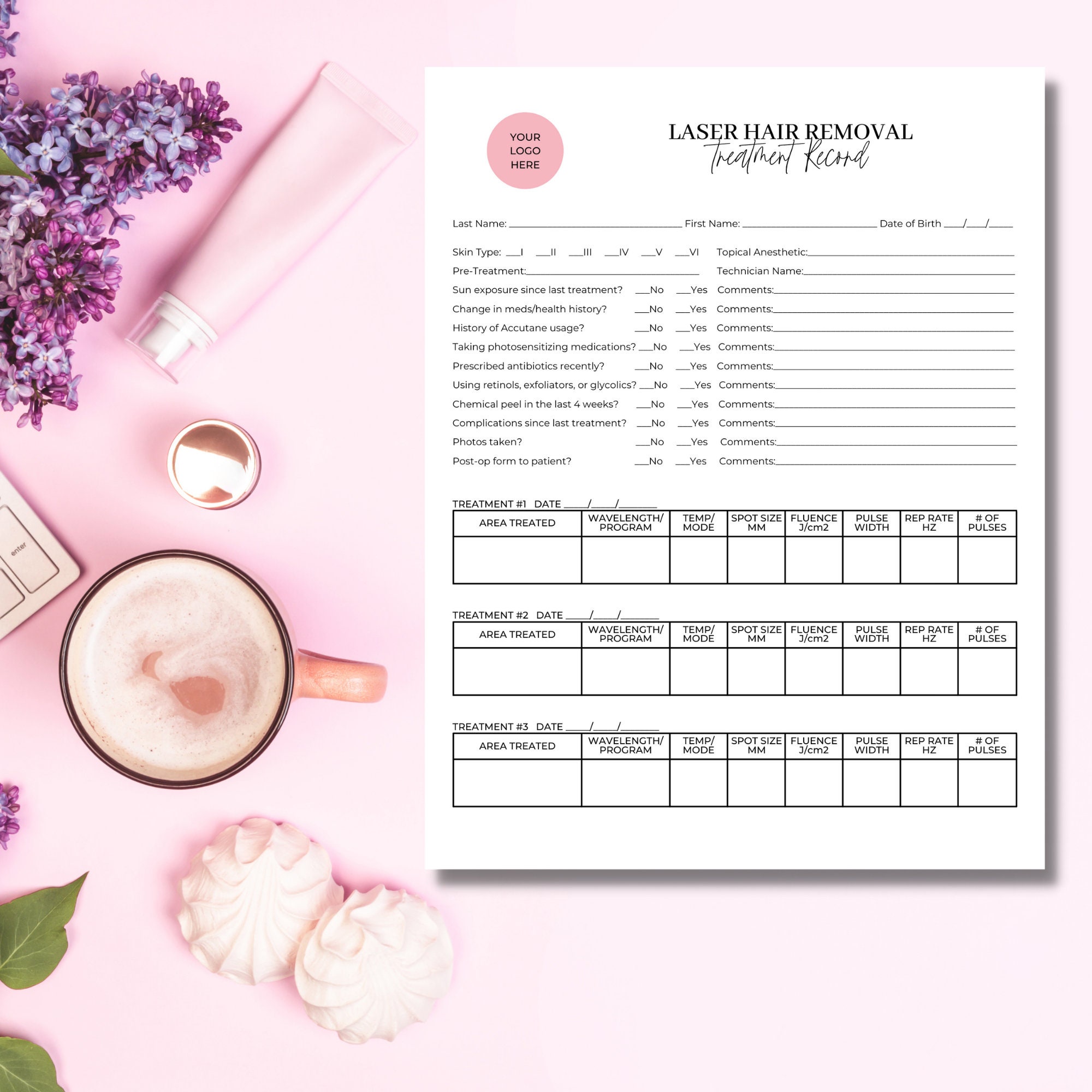 EDITABLE Laser Hair Removal Treatment Record Chart I Canva | Etsy