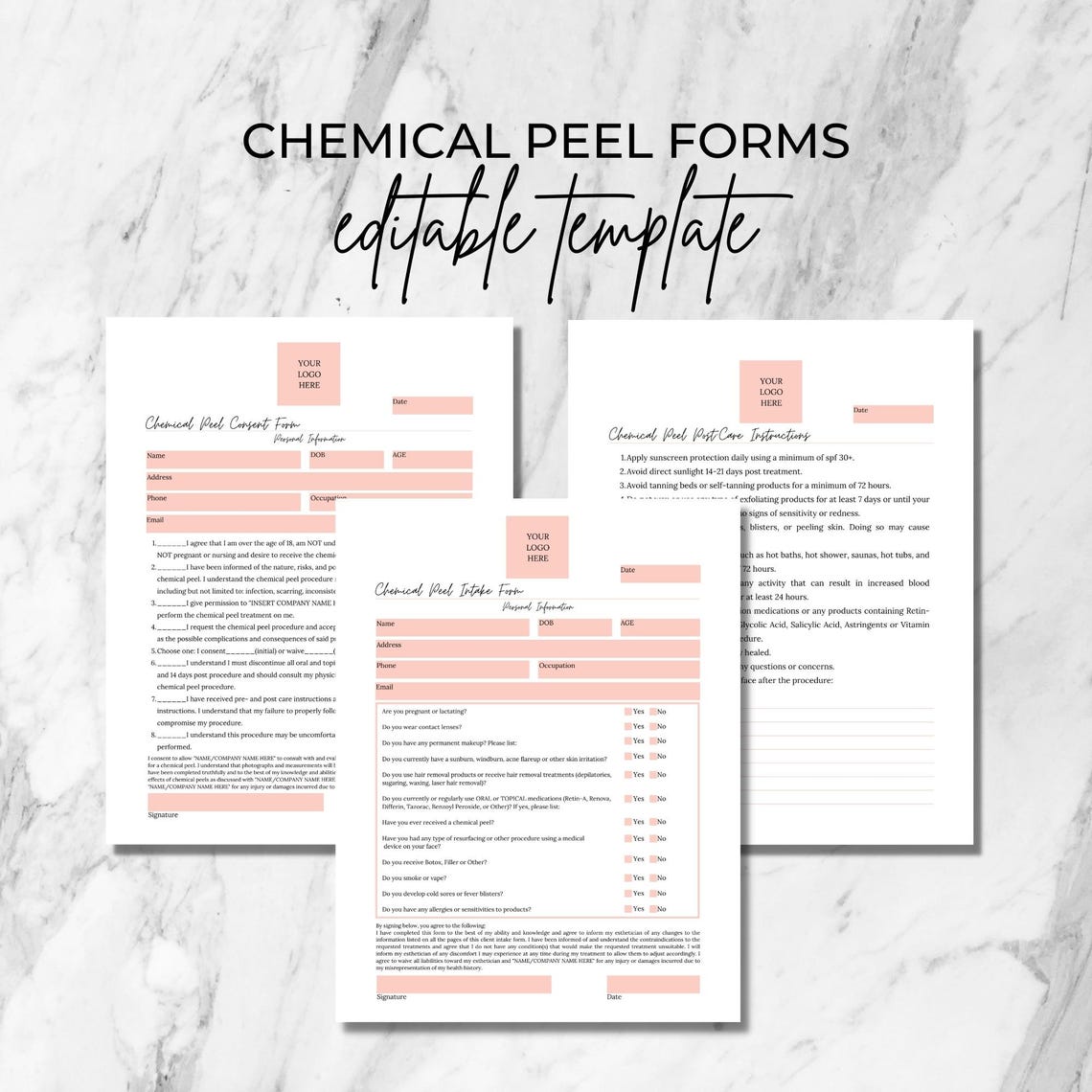 Chemical Peel Forms, Editable Esthetician Consent & Aftercare (canva ...