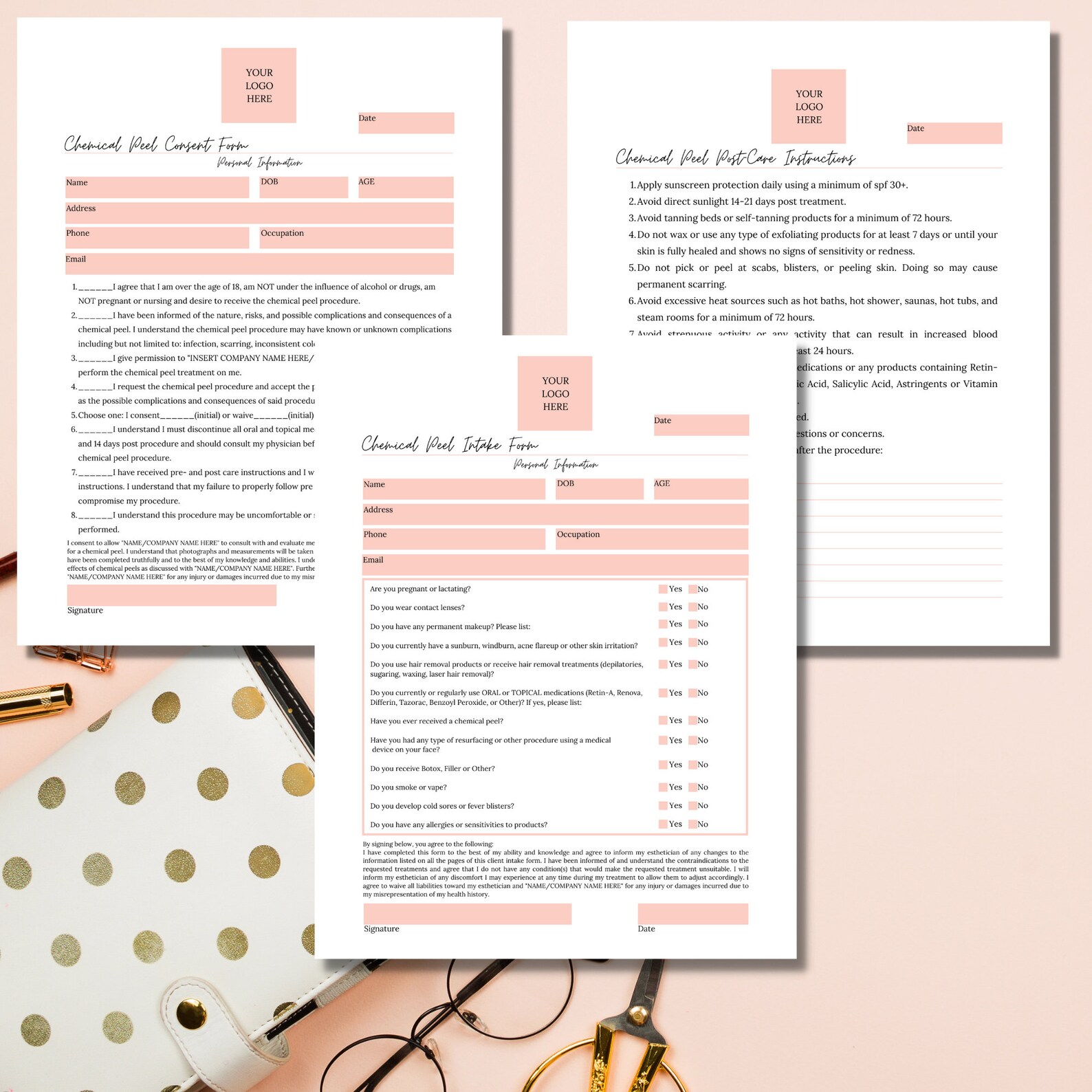 Chemical Peel Intake Consent Aftercare Forms I DIY Editable - Etsy