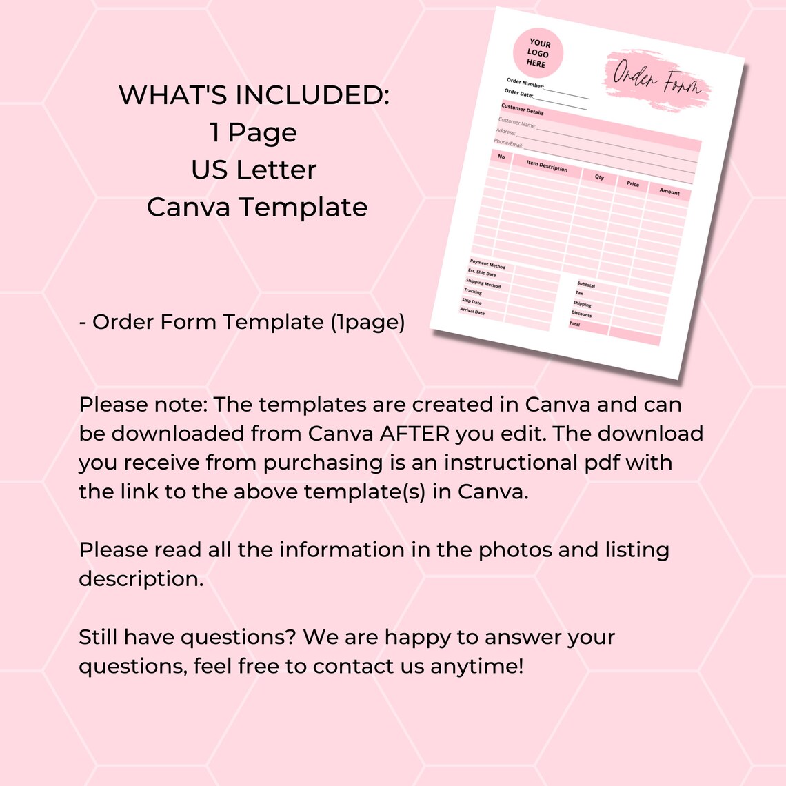 Editable Order Form Template Custom Order Form Template - Etsy