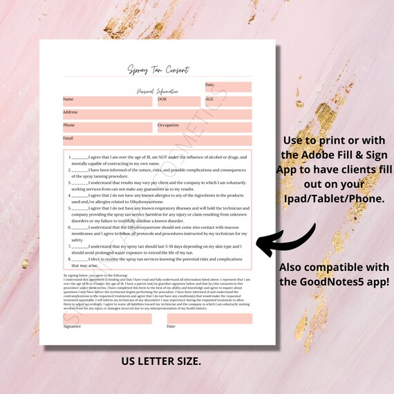 Ready to Print Spray Tan Consent Form Esthetician Business Form ...