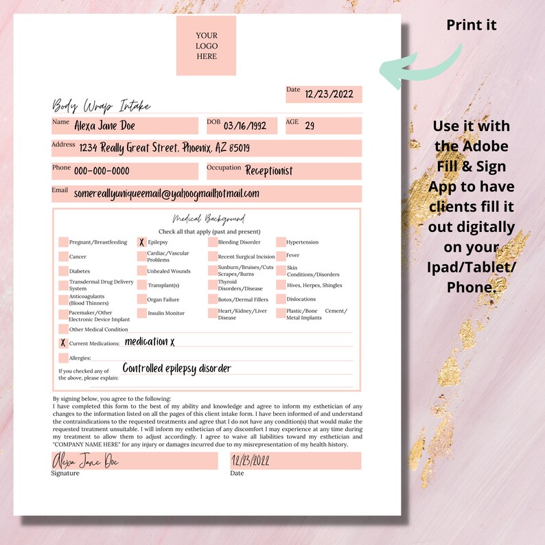 Body Wrap Intake Form Body Wrap Consent Form Editable - Etsy