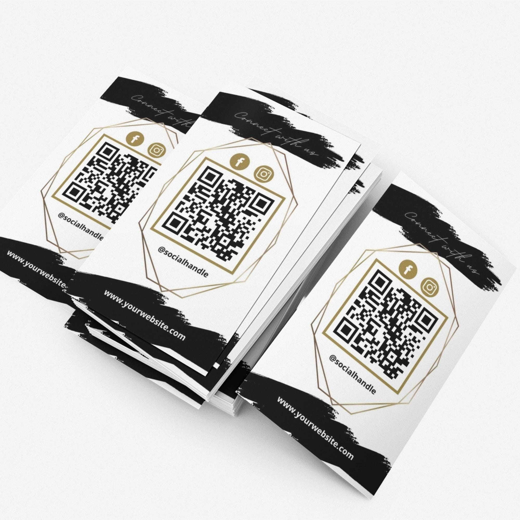 Connect With Us QR Code Business Cards I White Black & Gold - Etsy