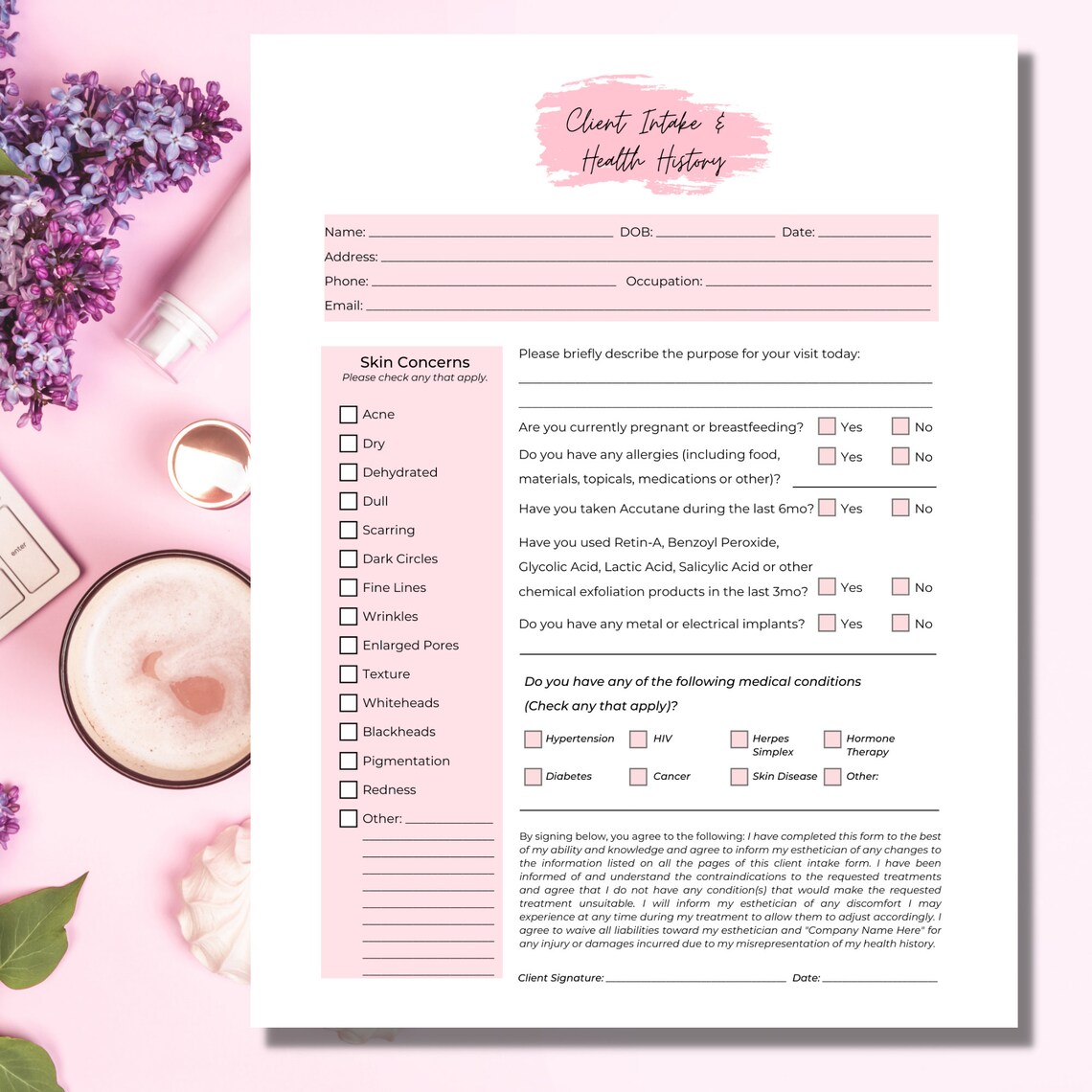 Editable Esthetician Client Intake Form I Simple Facial - Etsy UK