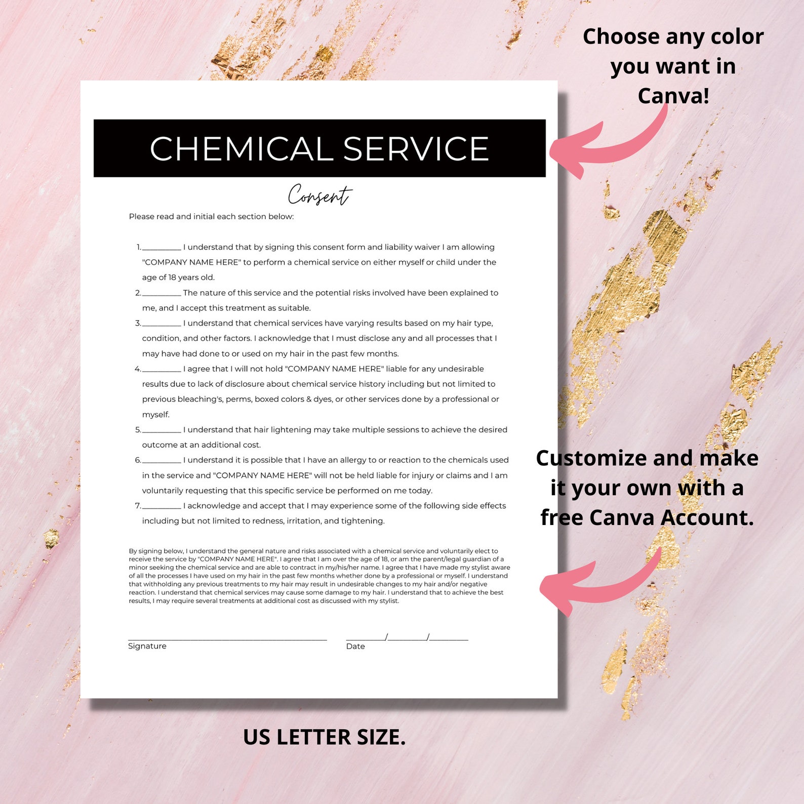 Chemical Service Treatment Consent Liability Form I DIY - Etsy
