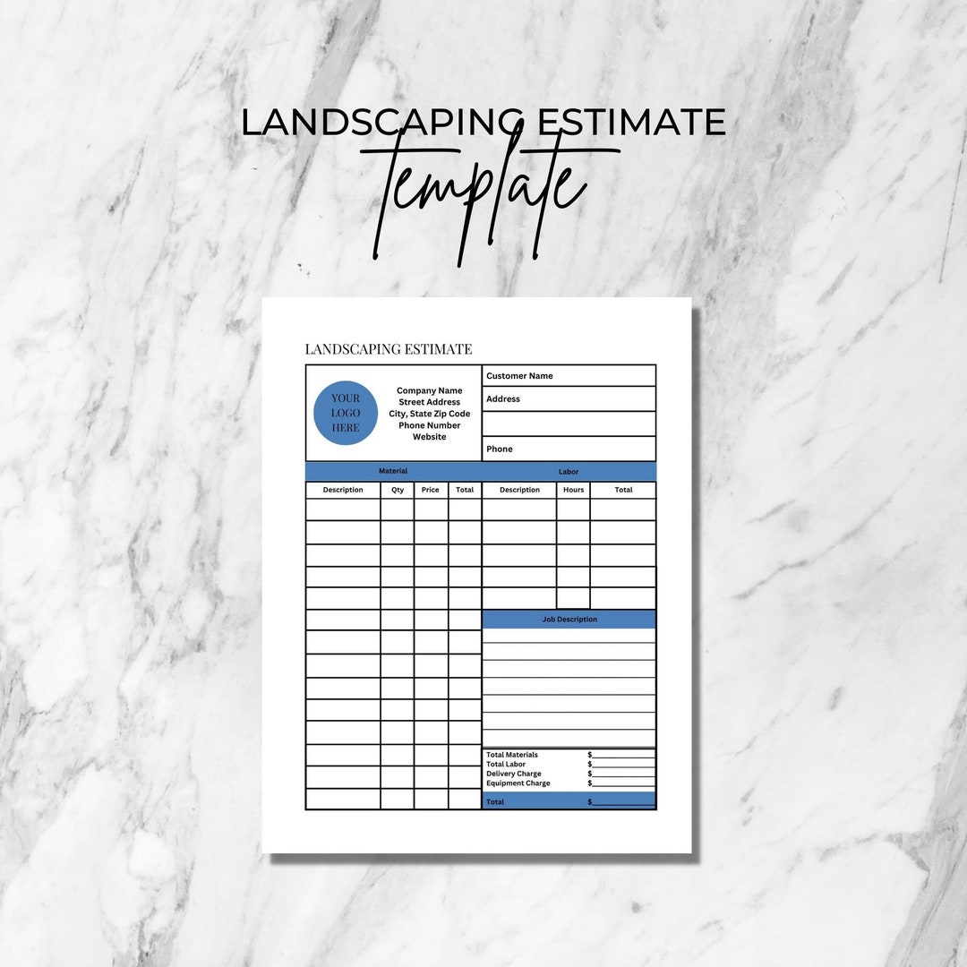 Landscaping Estimate Form, Editable, Blue Estimate Sheet, Digital ...