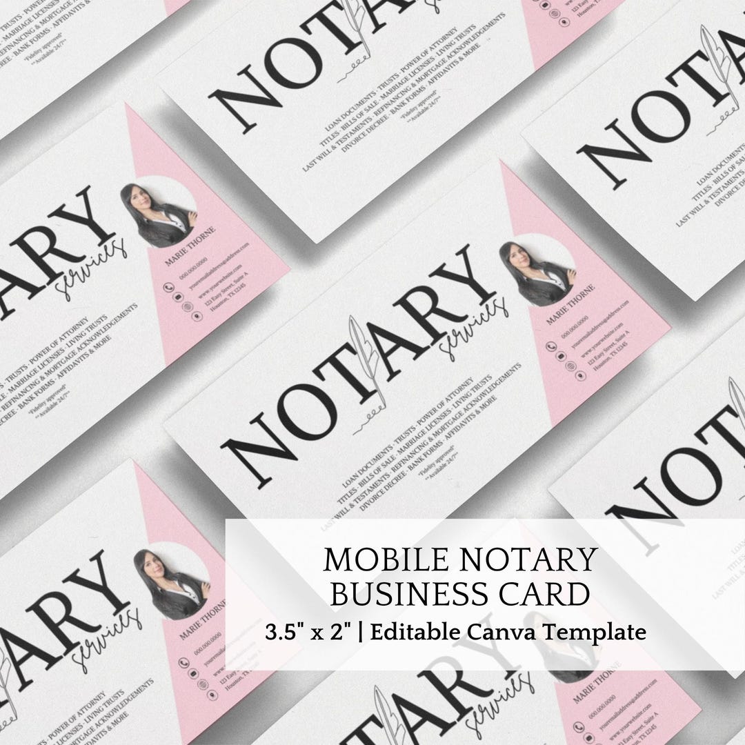 Mobile Notary Business Card Template, Editable Canva Design - Etsy