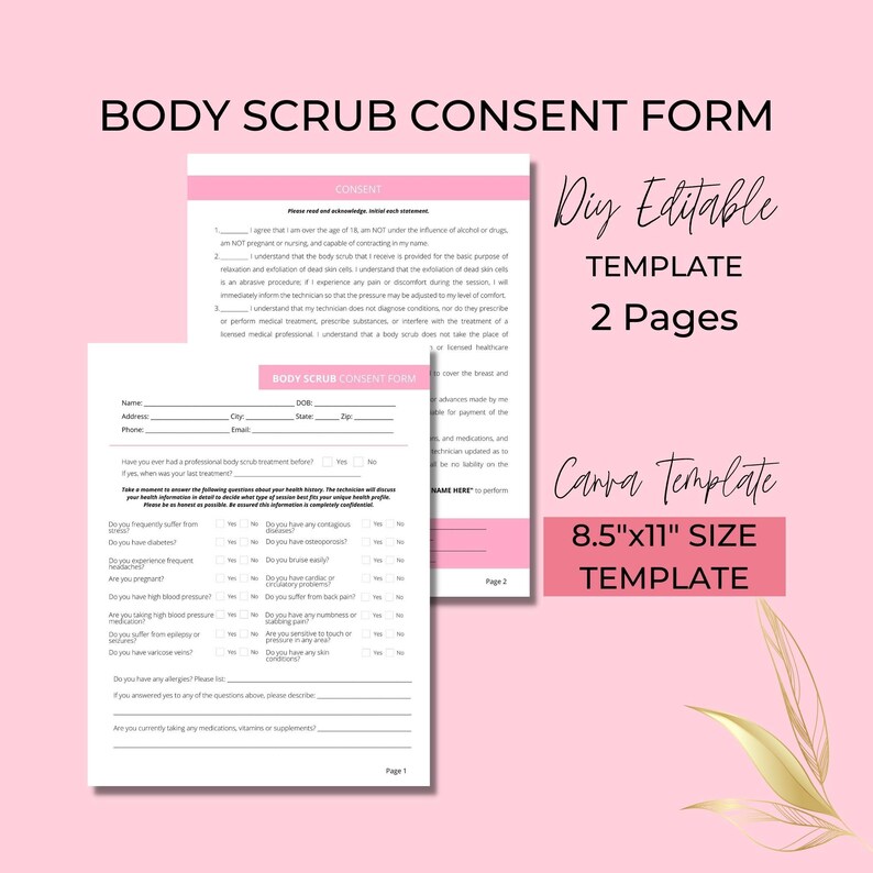 Body Scrub Consent Form DIY Editable Printable 2 Page Canva - Etsy