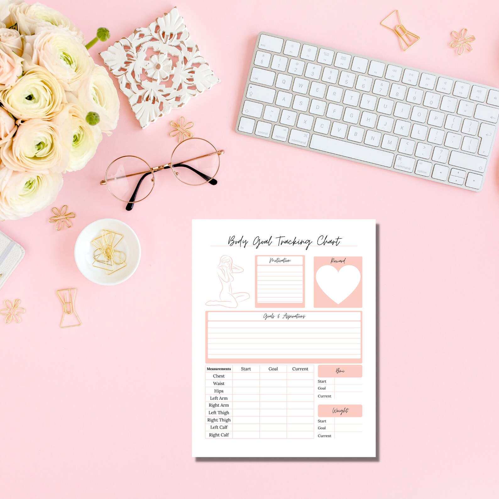 Body Measurement Goals Tracking Chart Exercising Result Goal - Etsy