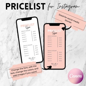 Price List Templates, DIY Editable Canva Template, Social Media Story ...