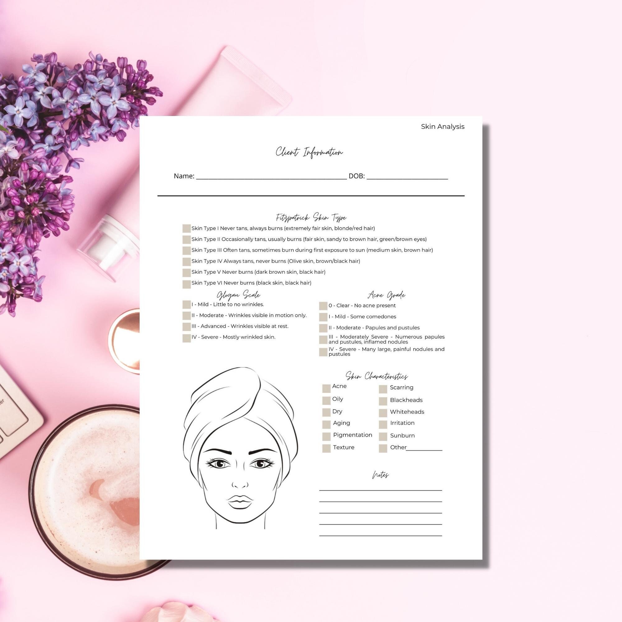 Editable and Printable Skin Analysis Form Template for - Etsy Canada