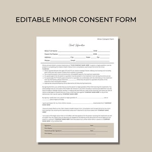 Esthetician Minor Consent Form, Facial Consent, DIY Editable, Printable, Canva Template ...