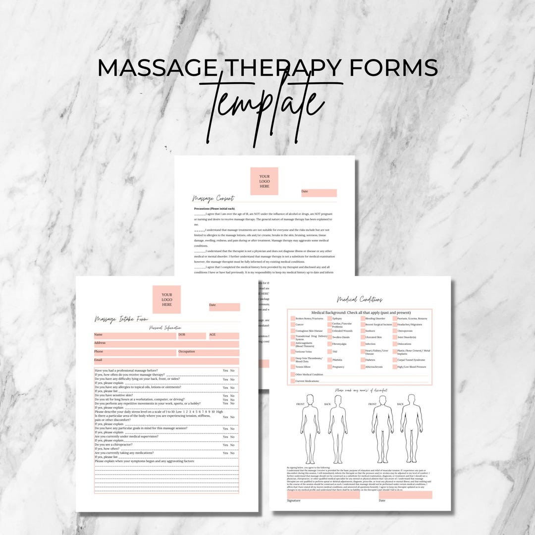 Massage Form Intake Form, Body Diagram, Massage Consent Form, DIY ...