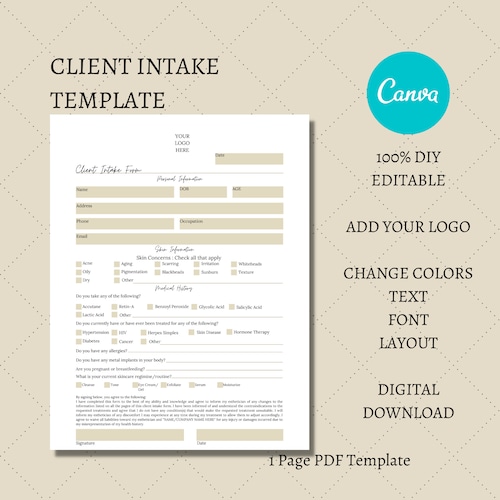 Printable Customer Acceptance Form Editable Client Intake - Etsy