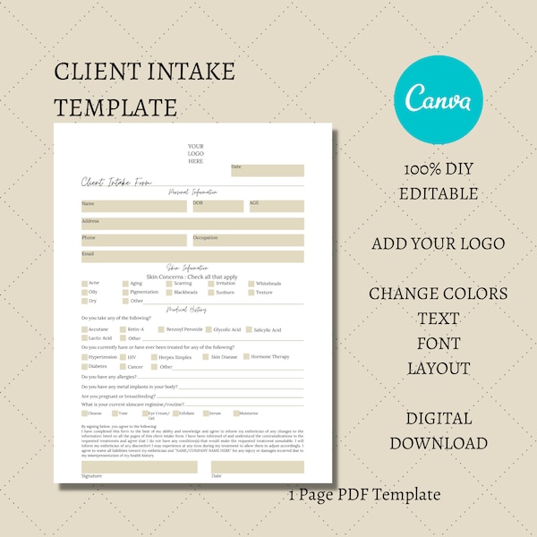 Spa Intake Form - Etsy
