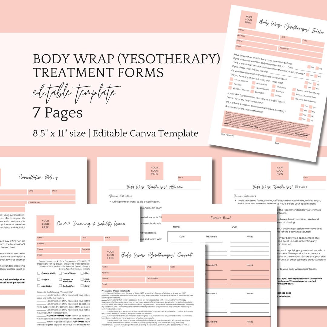 Editable Body Wrap Forms: Yesotherapy Consent, Intake (canva Template ...