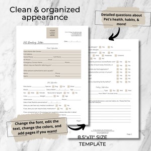 Pet Boarding Intake Form and Contract Agreement, Printable 3 Page Canva ...