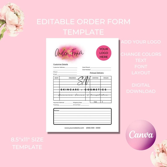 Editable Order Form Template Custom Order Form Template - Etsy