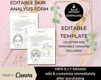 Editable Skin Analysis Form Template for Estheticians - Etsy Australia