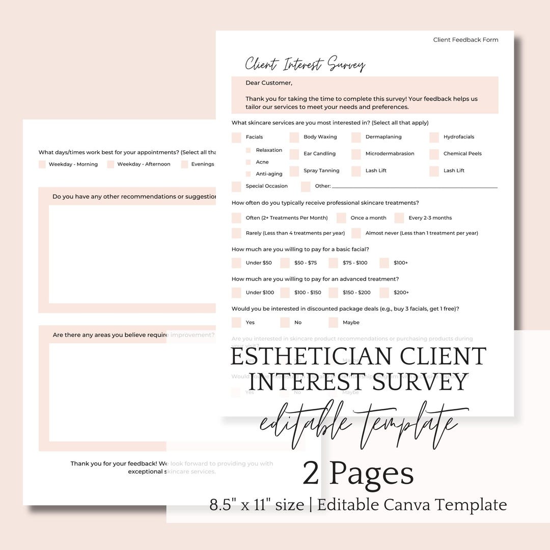 Spa Client Interests Survey Form Esthetician Client Feedback ...