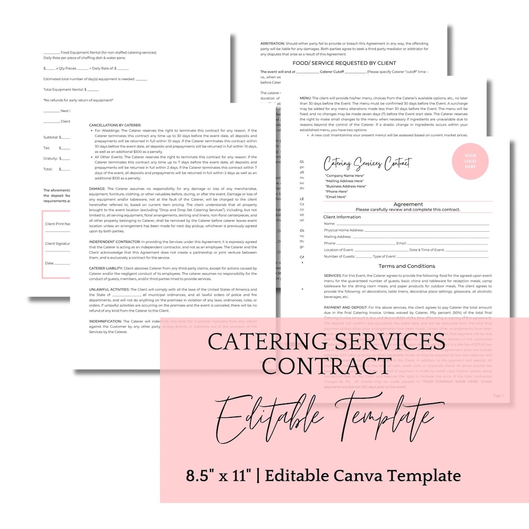 Editable Catering Contract Template, Food Service Agreement (canva, 8 ...