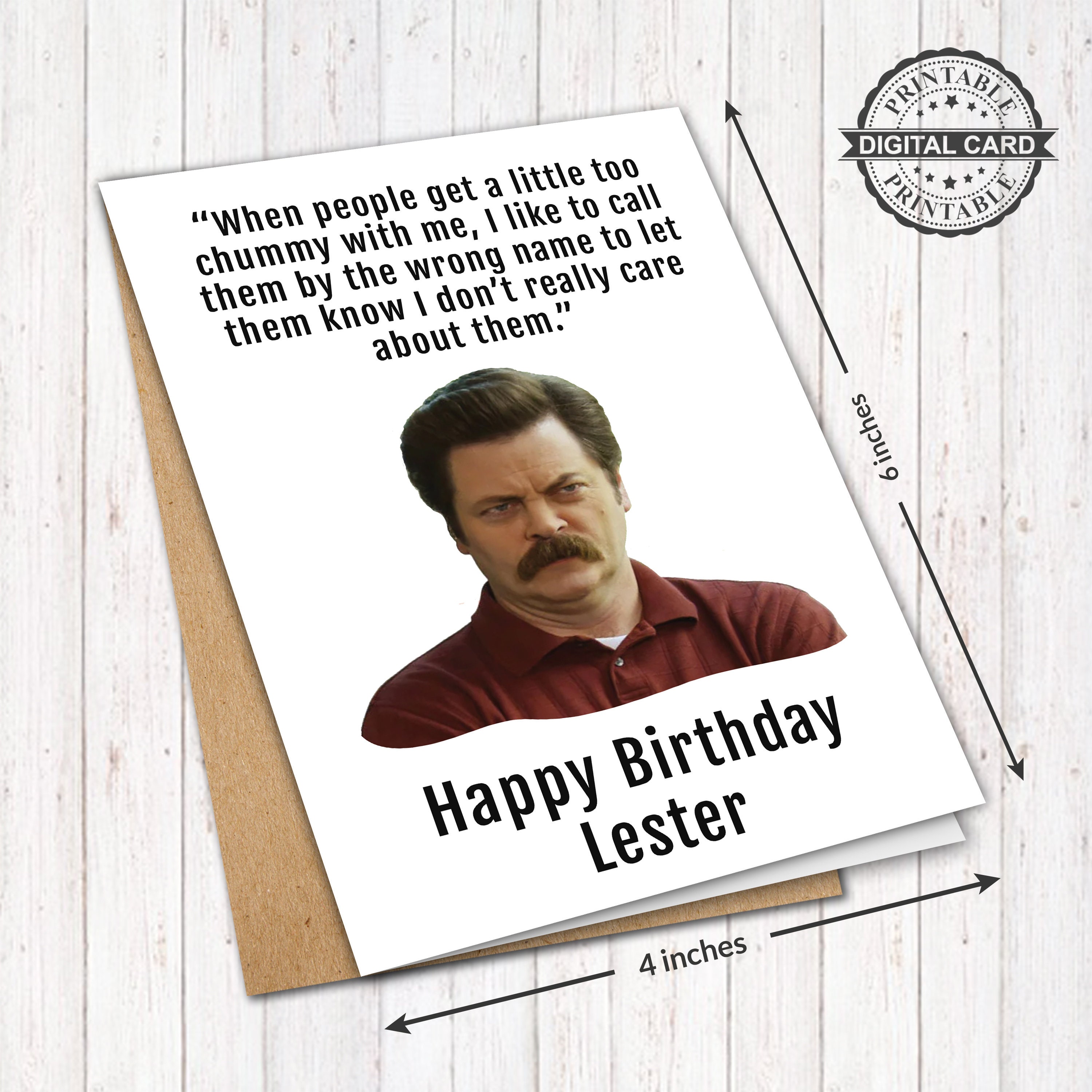 Ron Swanson Printable Birthday Card, Happy Birthday, Lester, Parks and ...