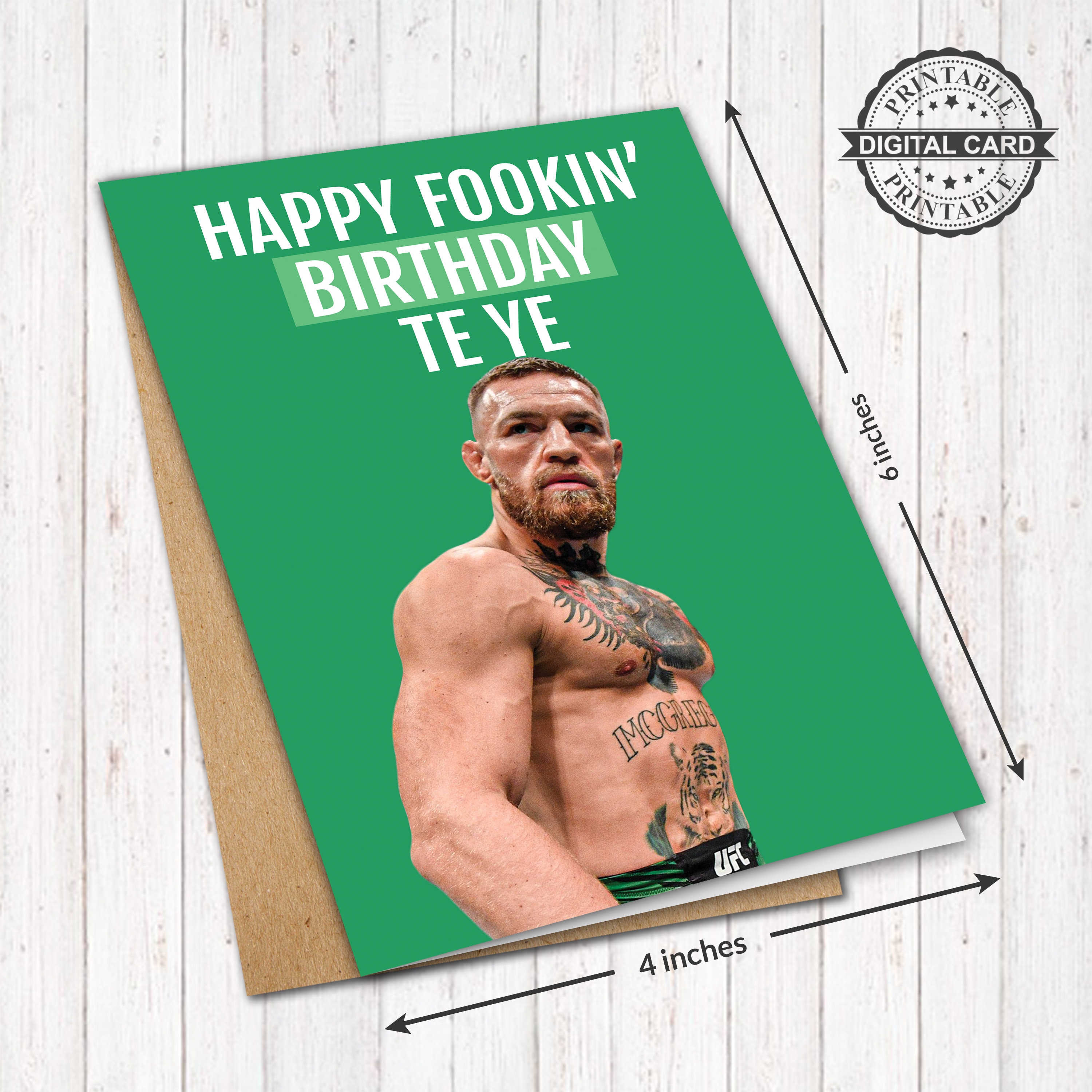 Conor Mcgregor Birthday Card, Happy Fookin' Birthday Te Ye Card Print ...
