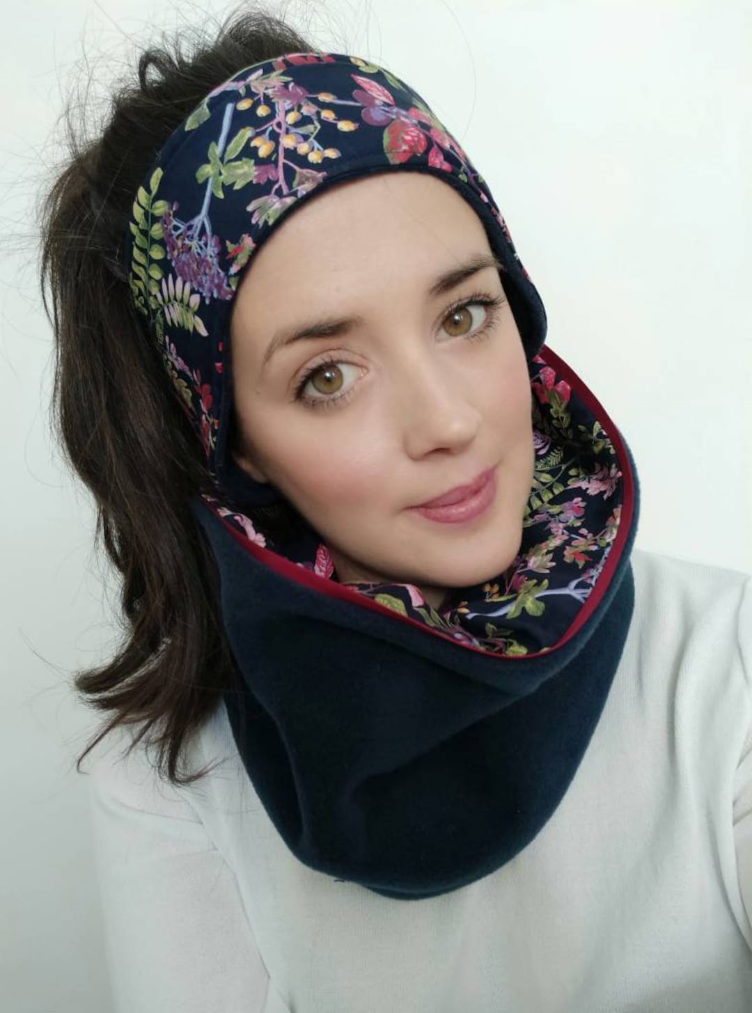 Reversible Snood, Neckwarmer, Scarf in Fleece and Printed Cotton Poplin ...