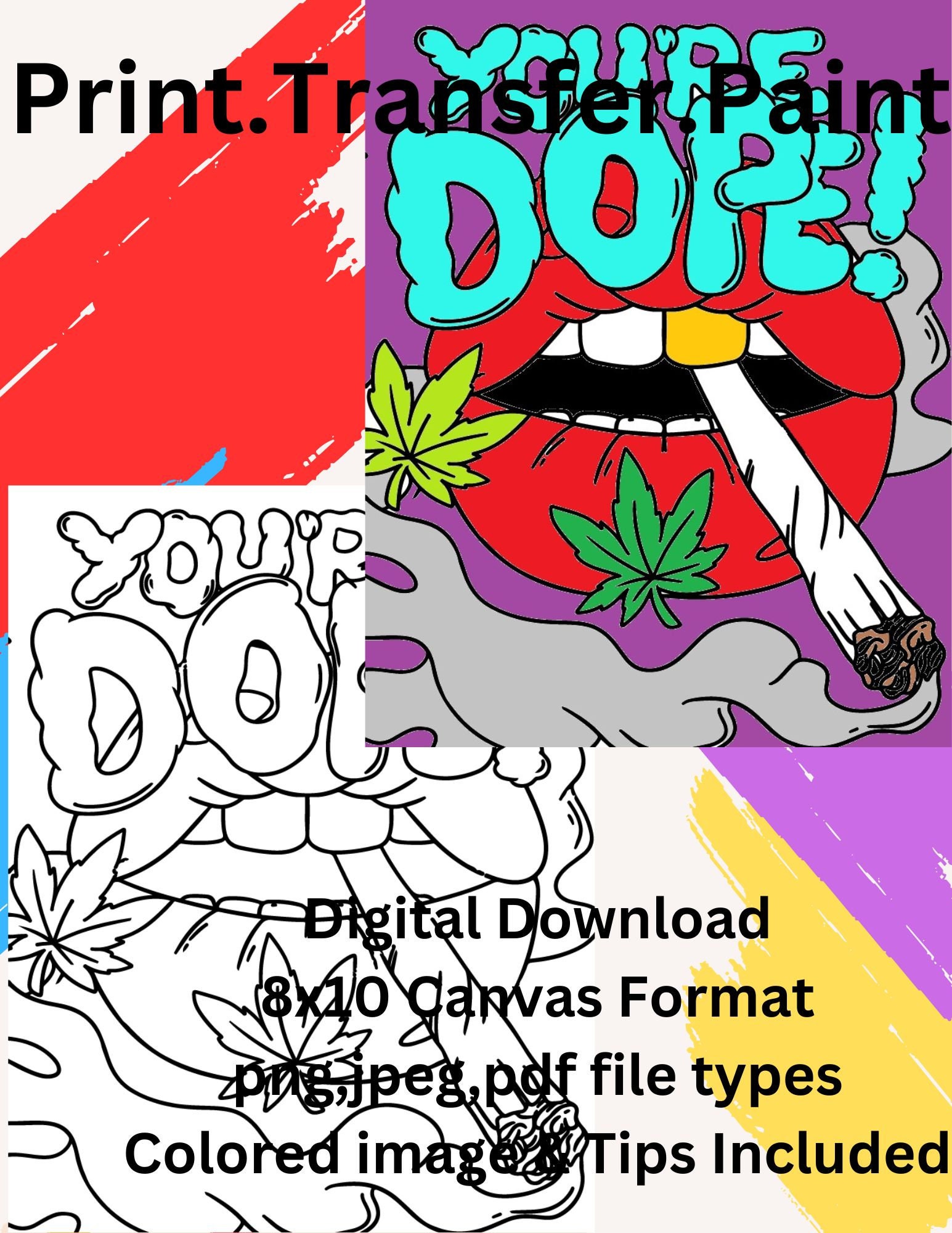 420 Inspired Adult Paint and Sip Predrawn Canvas Stencil Digital ...