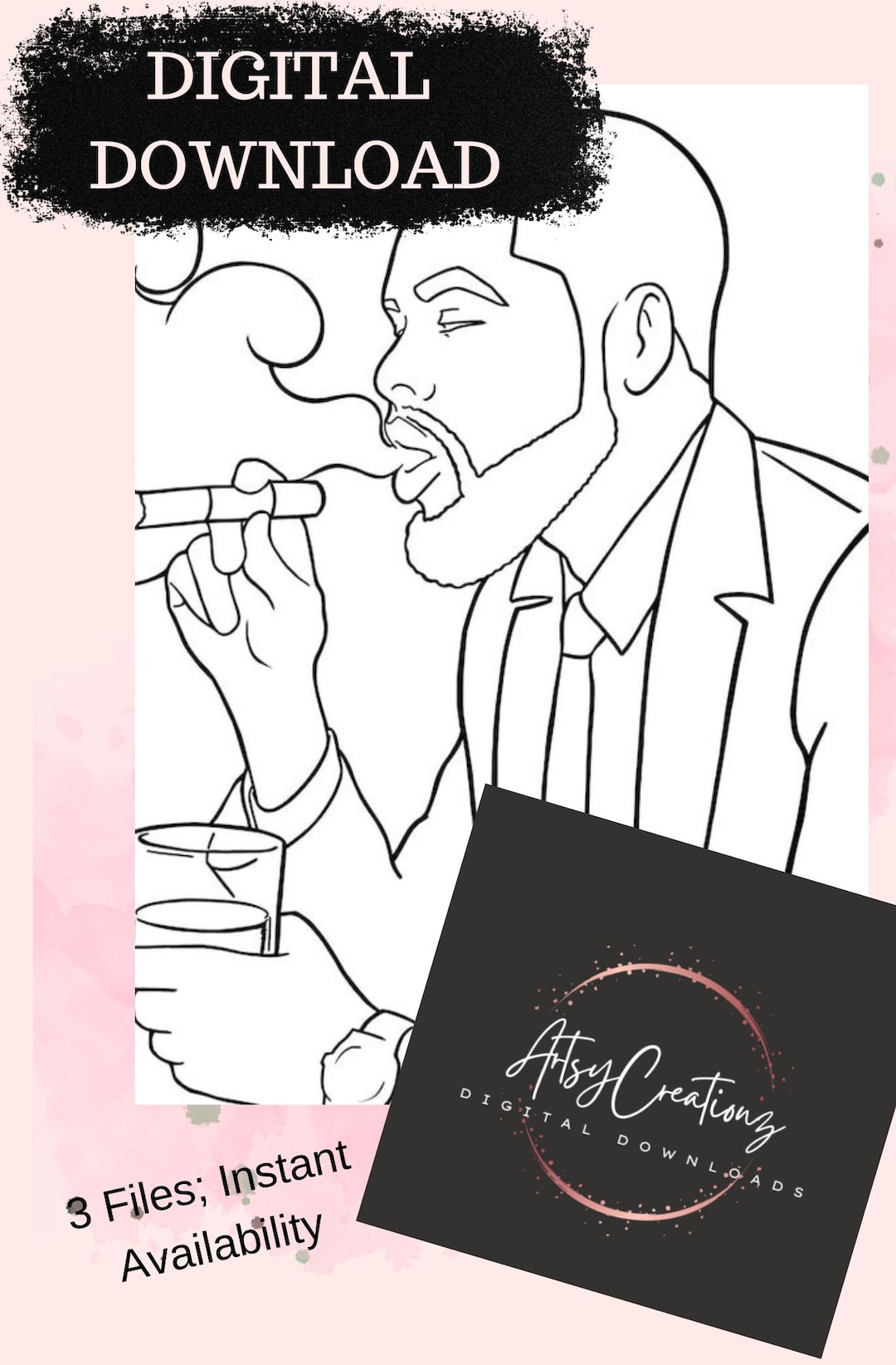 Smoking Man Canvas Stencil/coloring Page - Etsy