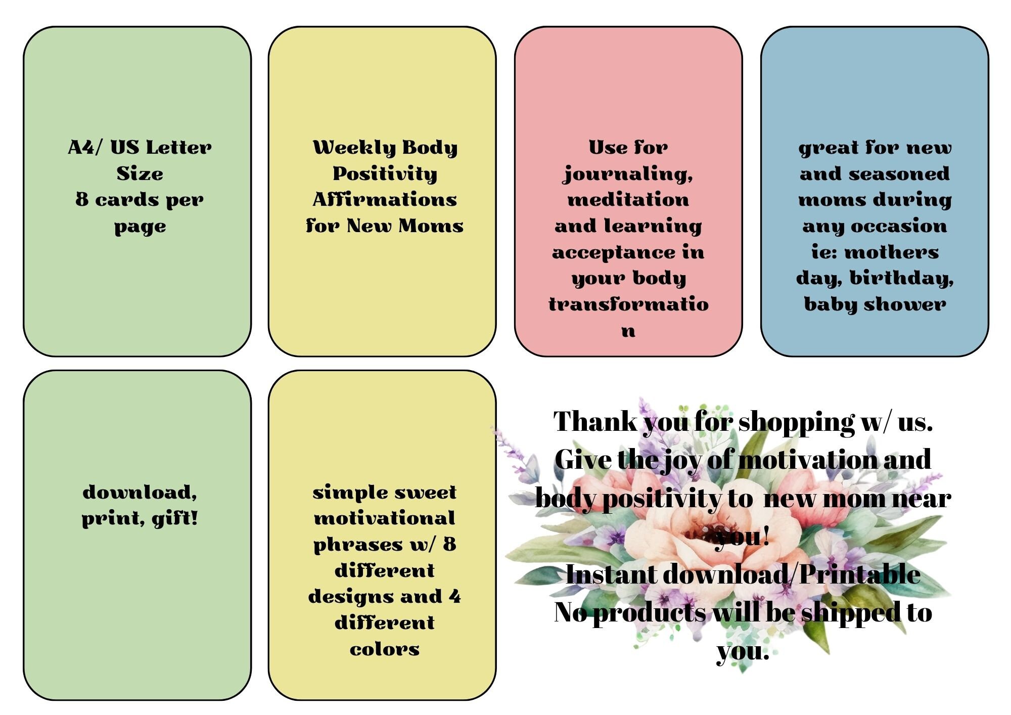 New Mom Body Transformation Positivity Affirmation Cards, Digital ...