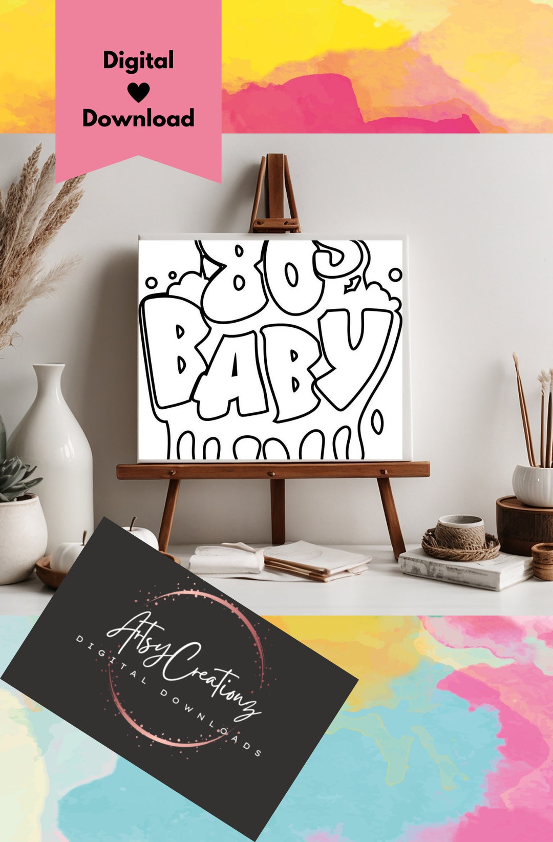 80s Baby Drip Graffiti Paint Stencil/coloring Page - Etsy
