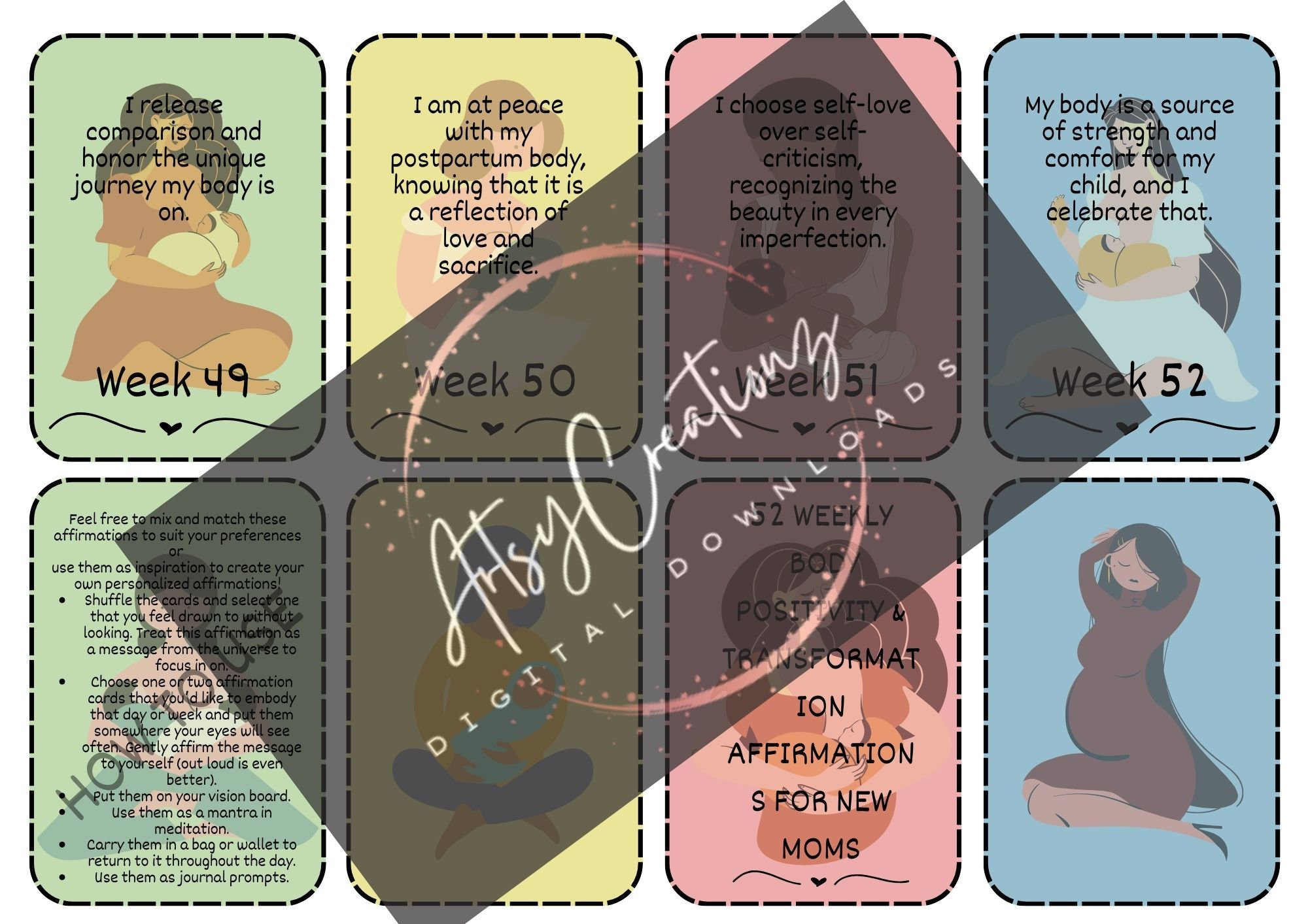New Mom Body Transformation Positivity Affirmation Cards, Digital ...