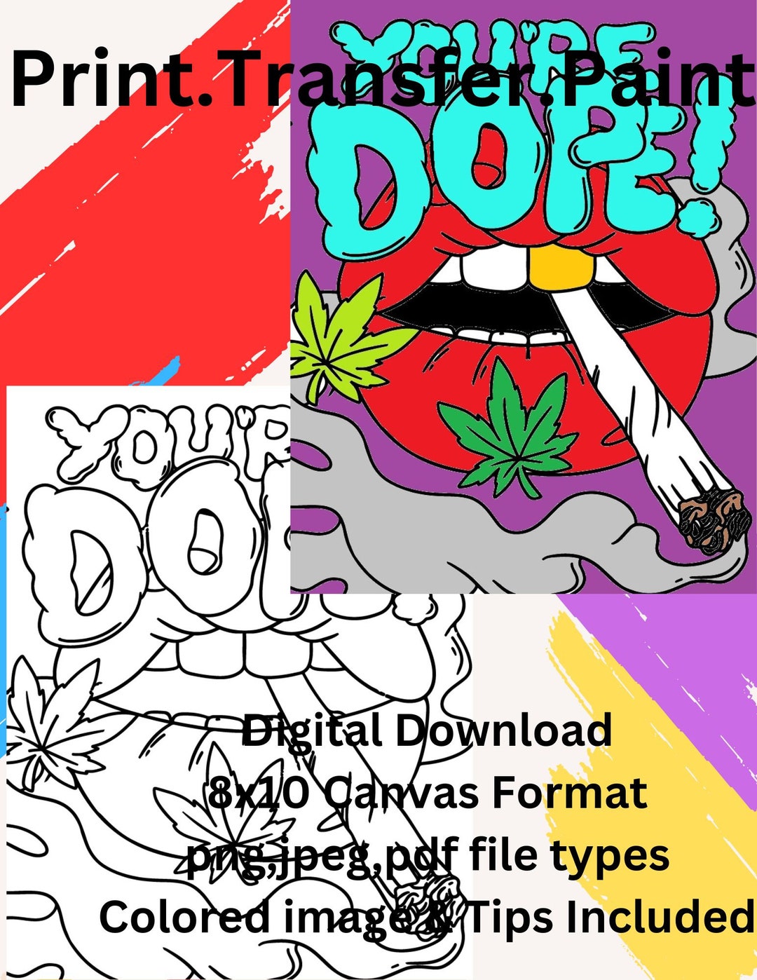 420 Inspired Adult Paint and Sip Predrawn Canvas Stencil Digital Download/ Printable/coloring ...