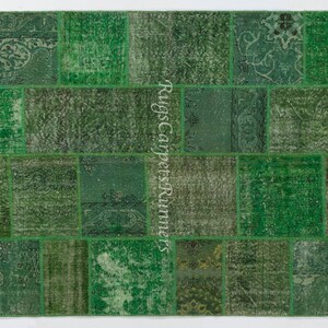 Handmade Patchwork Rug in Green Colors, Wool and Cotton Turkish Carpet ...