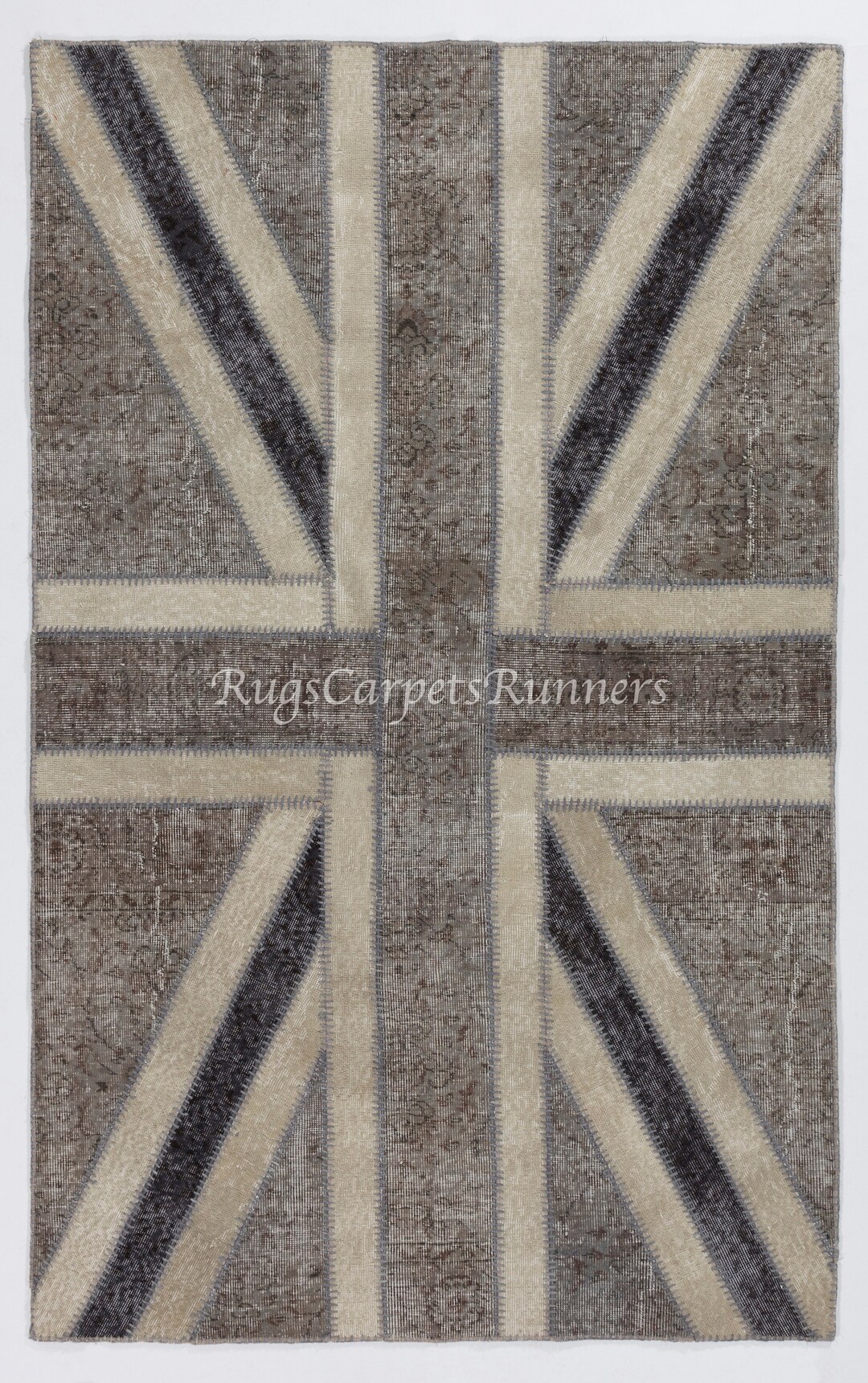 Union Jack British Flag Design Patchwork Rug, Gray UK Flag Carpet ...