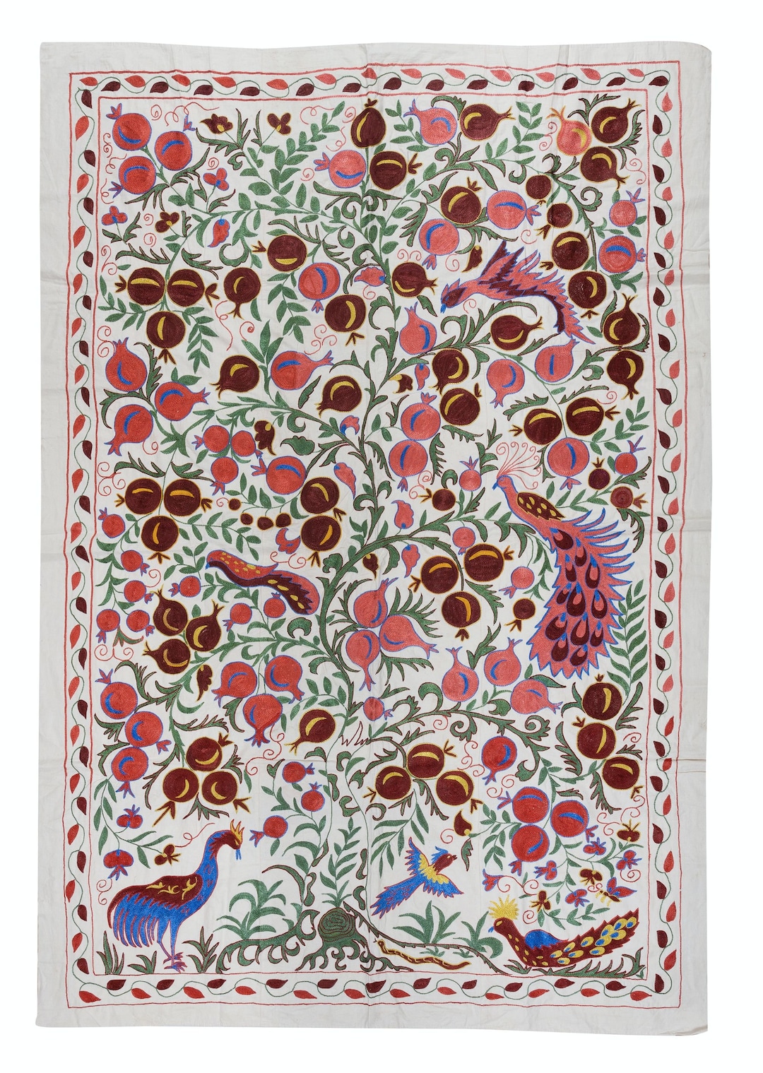 4.9x7 Ft Pomegranate Tree Design Crochet Silk Wall Hanging, Embroidered ...