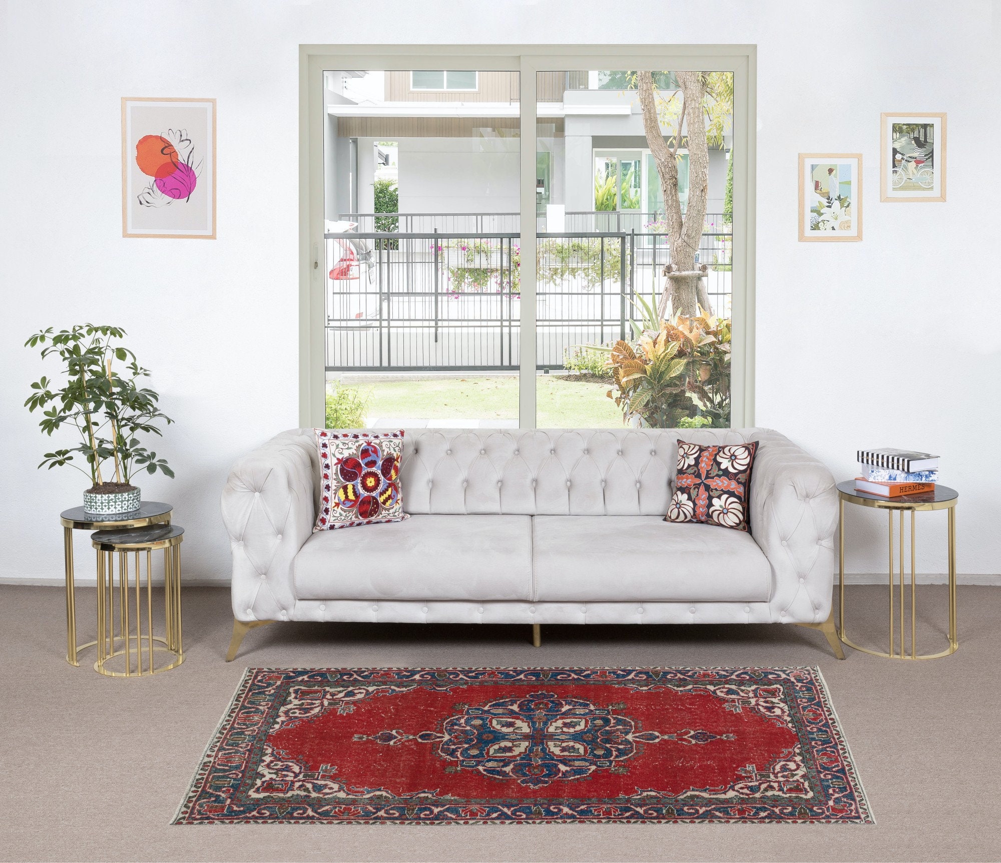 4x7 Ft Vintage Turkish Tribal Rug, Traditional Handmade Small Village ...