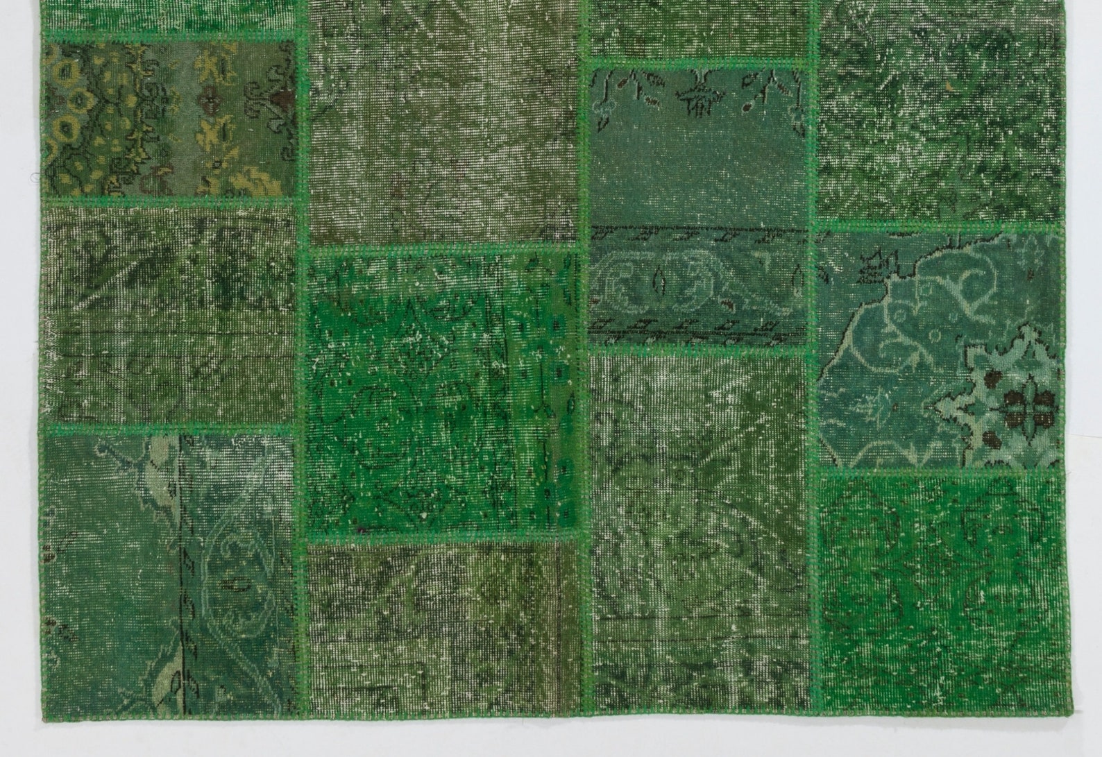 Handmade Patchwork Rug in Green Colors Wool and Cotton - Etsy