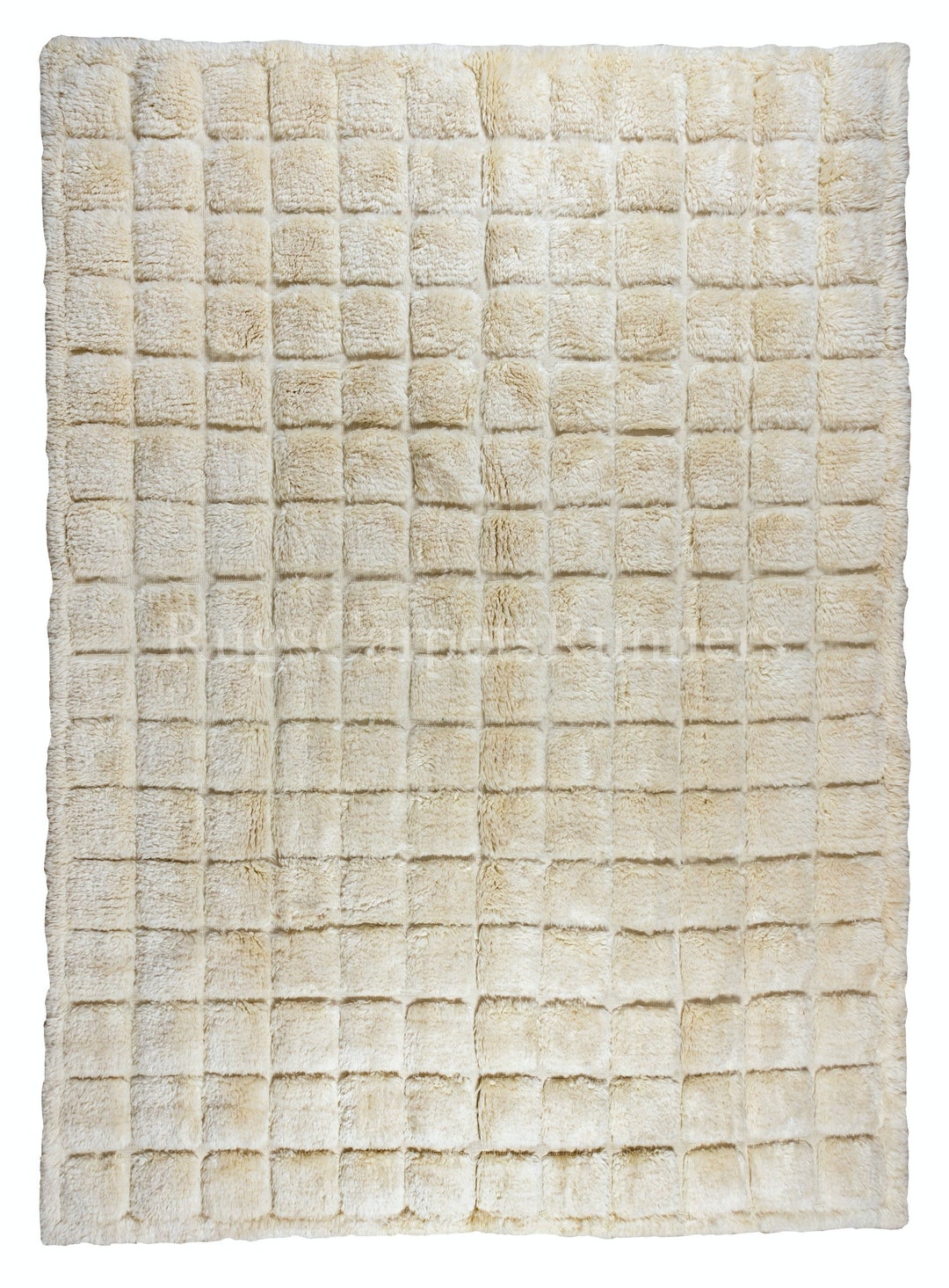 Home Decor Grid Pattern Tulu Rug, 100% Wool, Handmade Cream Checkered ...