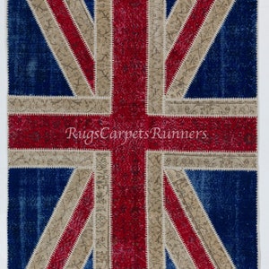Modern Handmade Patchwork Rug With Union Jack British Flag Design in ...